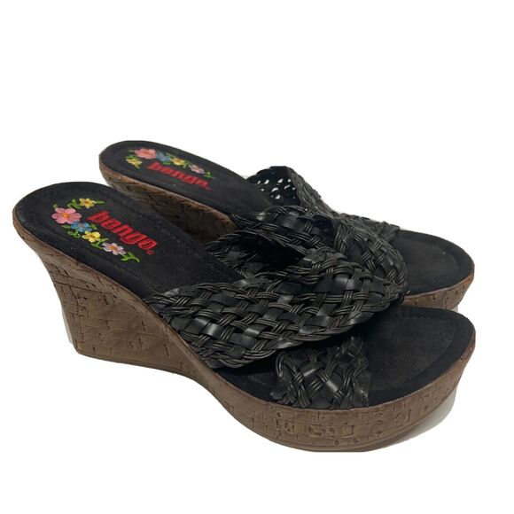 BONGO | Shoes | Vintage 9s Bongo Size 6 Braided Wedge Sandals Black ...